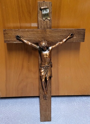 Large Vintage Oak Cross Jesus Crucifix INRI 21" Tall From Church ...