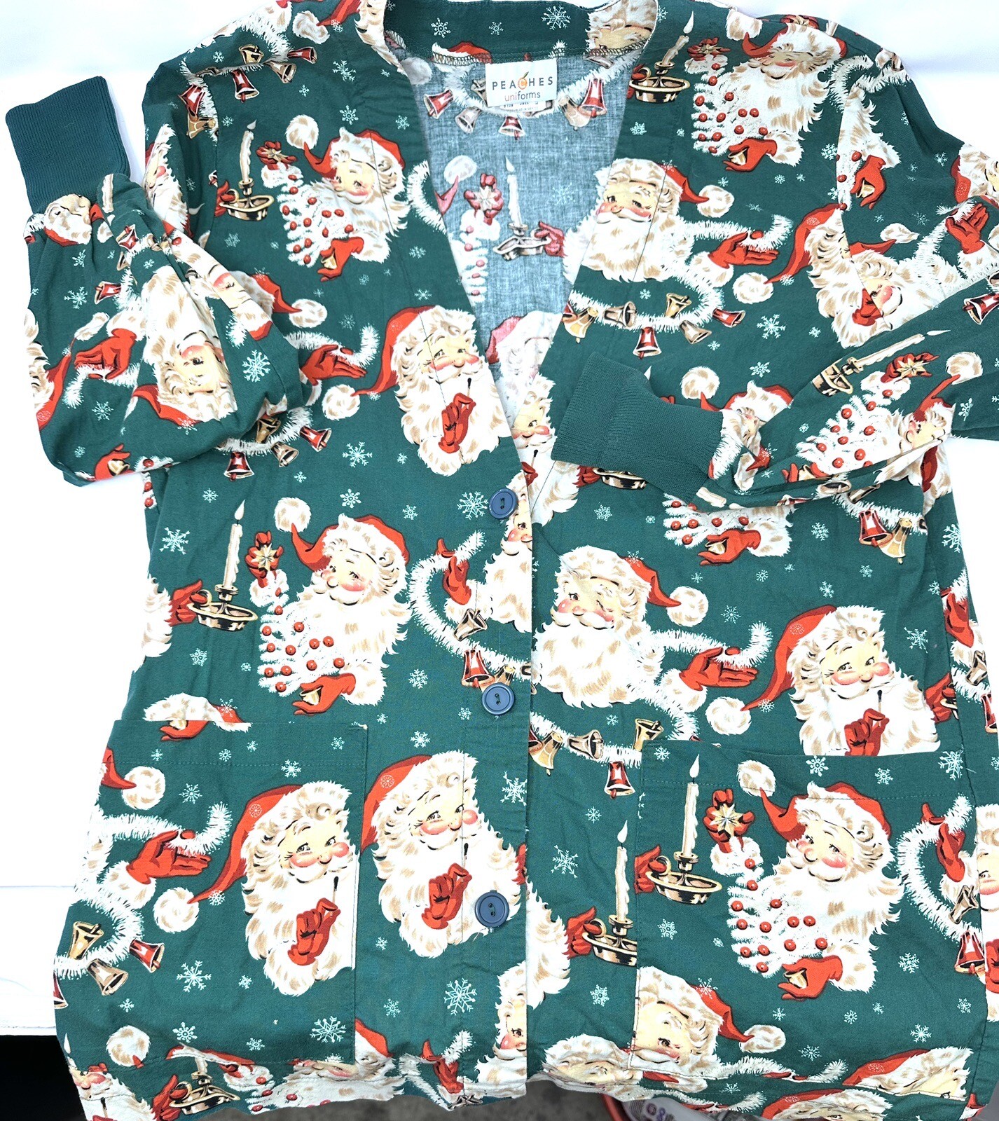 Green Santa Scrub Jacket by Peaches Button Up Pockets… - Gem