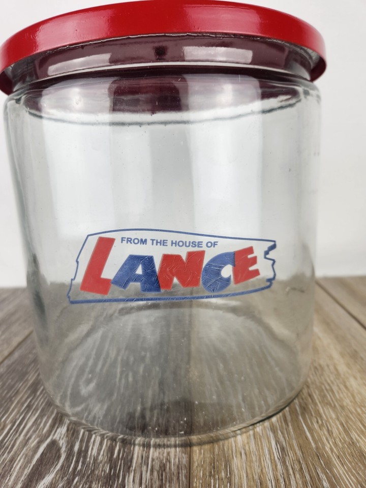 Lance Cracker Jar with Red Metal Lid - Glass Store Counter Display ...