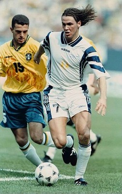 Midfielder Fernando Redondo FIFA All Stars moves the ball past mid- Old ...