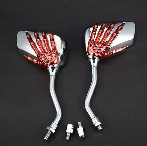 Pair Mirror Hands Of Skeleton Red & Chrome Custom Motorcycle Trike ...