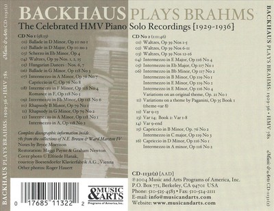 WILHELM BACKHAUS BACKHAUS PLAYS BRAHMS: CELEBRATED SOLO PIANO ...