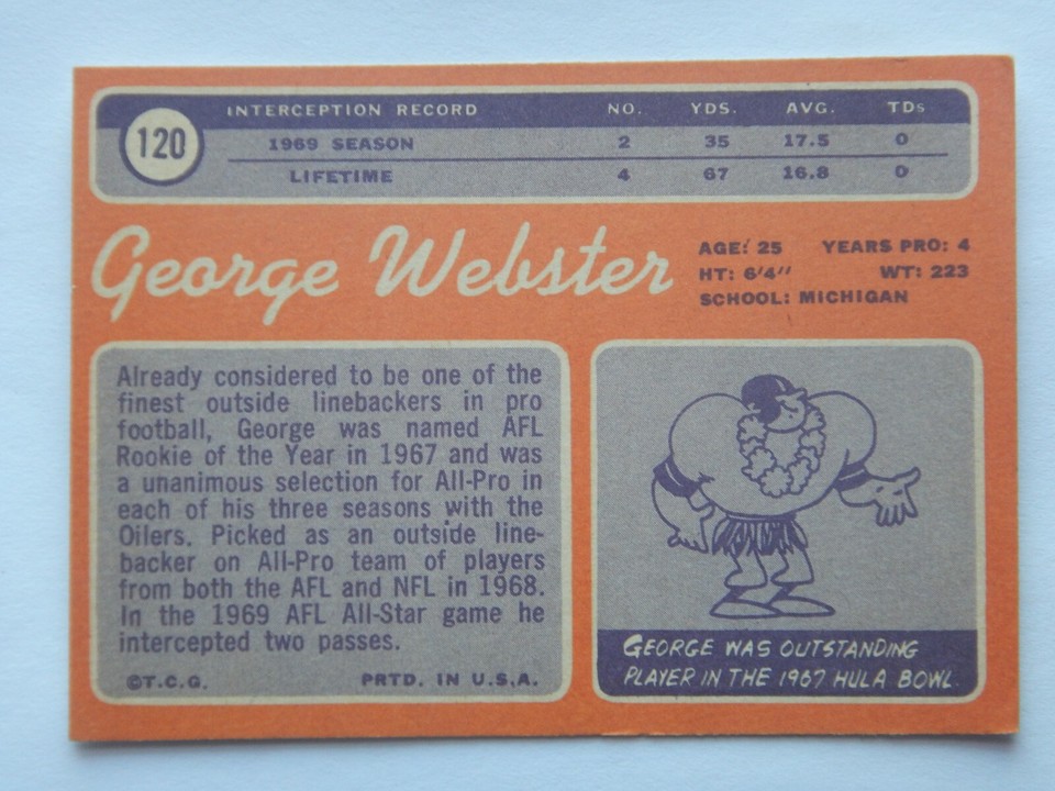 George Webster #120 Topps 1970 Football Card (Houston Oilers) *VG | eBay