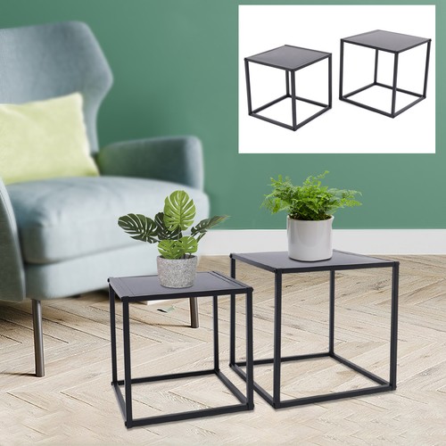 2pc Modern Metal Coffee Table Tray Square Side/End Table Office Home ...