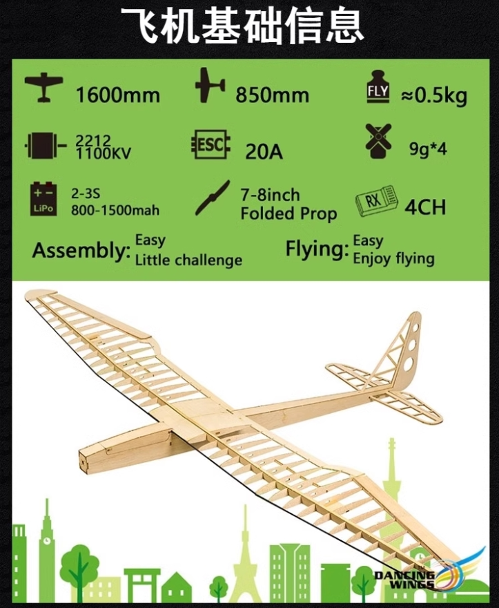 Glider Sunbird Balsa Wood RC Building Plane Wingspan 160CM/63 ...