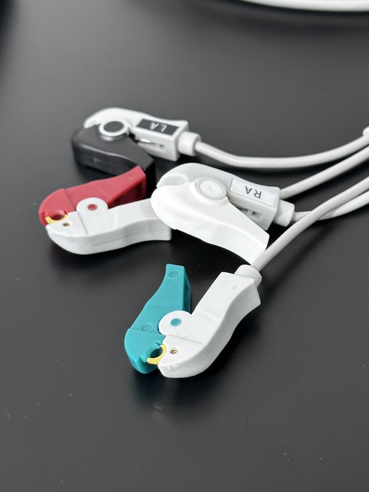 IVY 7800 ECG EKG Cable 6 Pin 4 Leads Grabbers AHA - Same Day Shipping ...