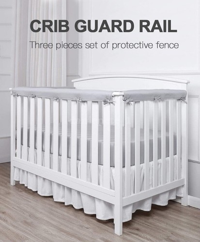 NEW 3Pc Baby Cot Rail Cover Crib Teething Pad Guard Padded Soft Bumper ...