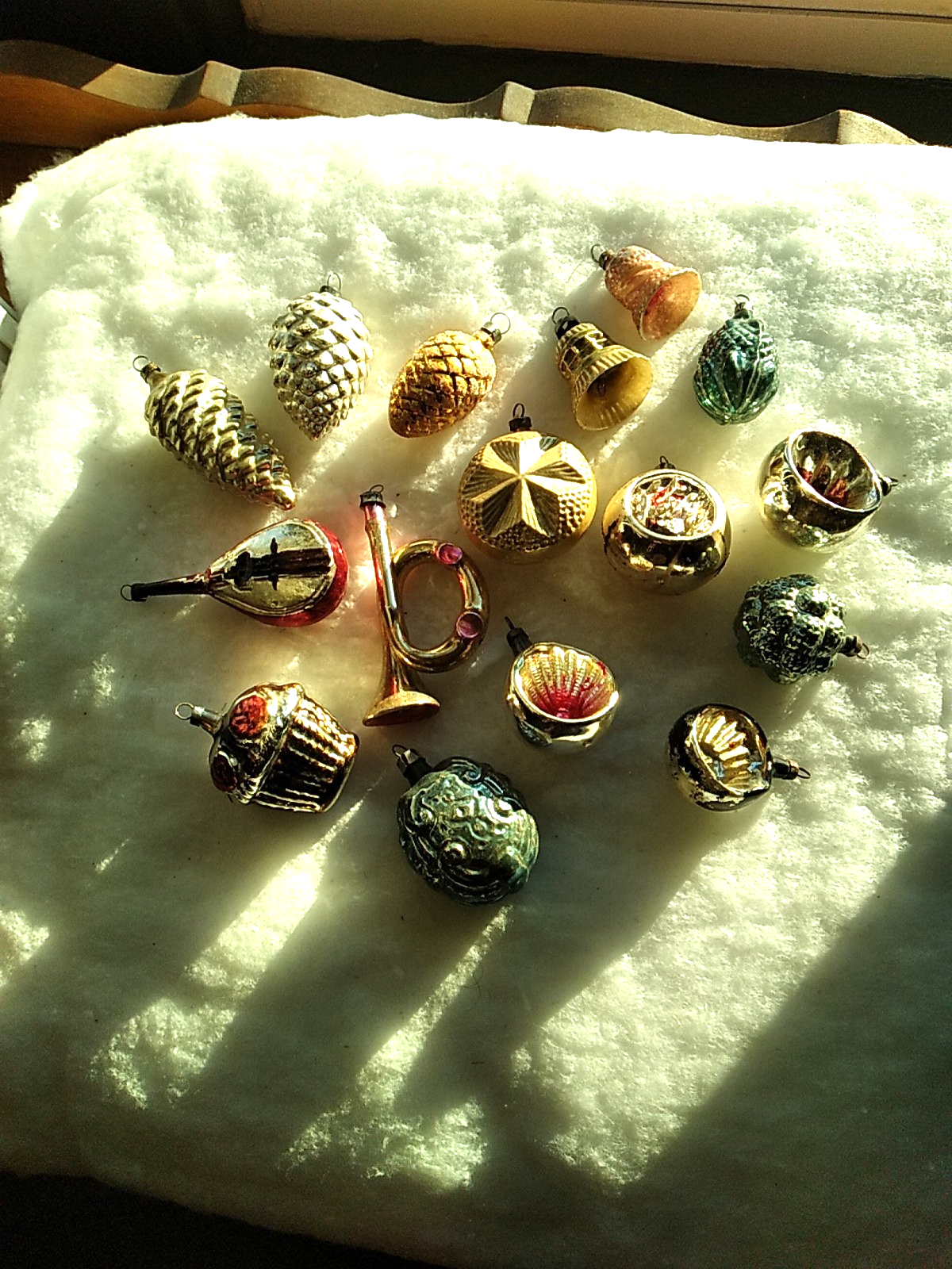 Antique German Glass Christmas Ornaments Bells Indents Pine Cones | eBay