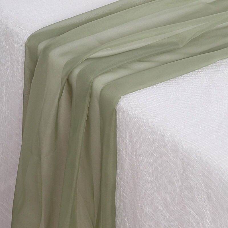 72" Dusty Sage Chiffon Extra Long Table Top Runner Wedding Banquet ...