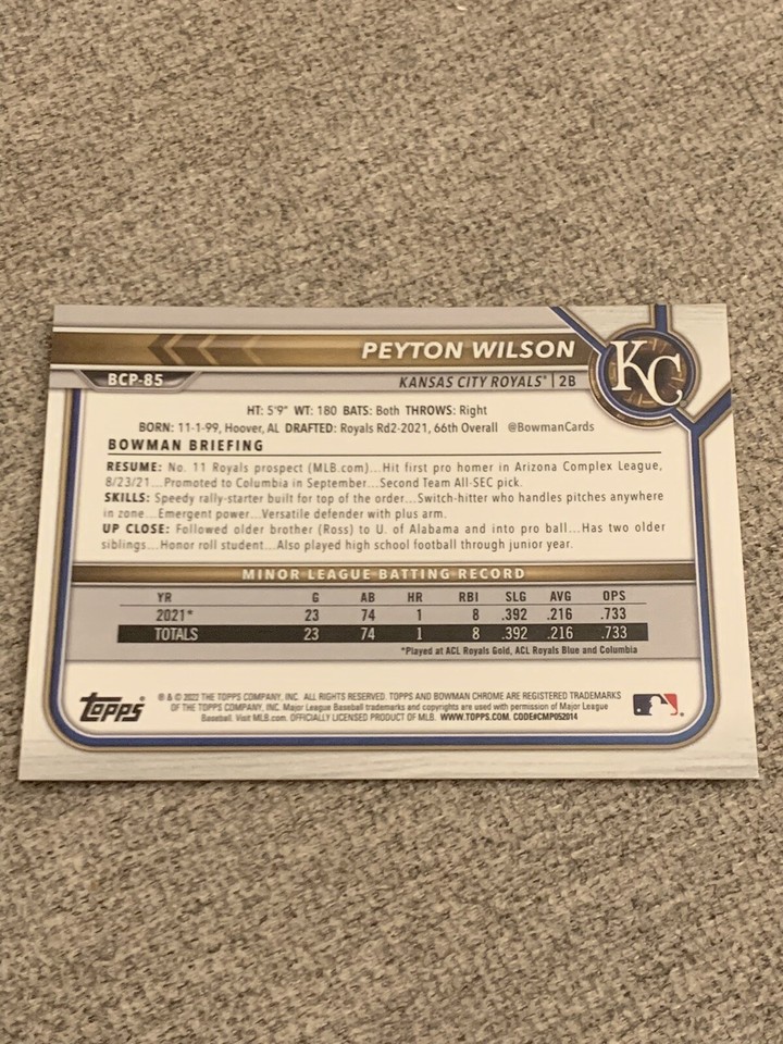 2022 Bowman Chrome 1st PEYTON WILSON Mega Box MOJO Refractor #BCP-85 ...