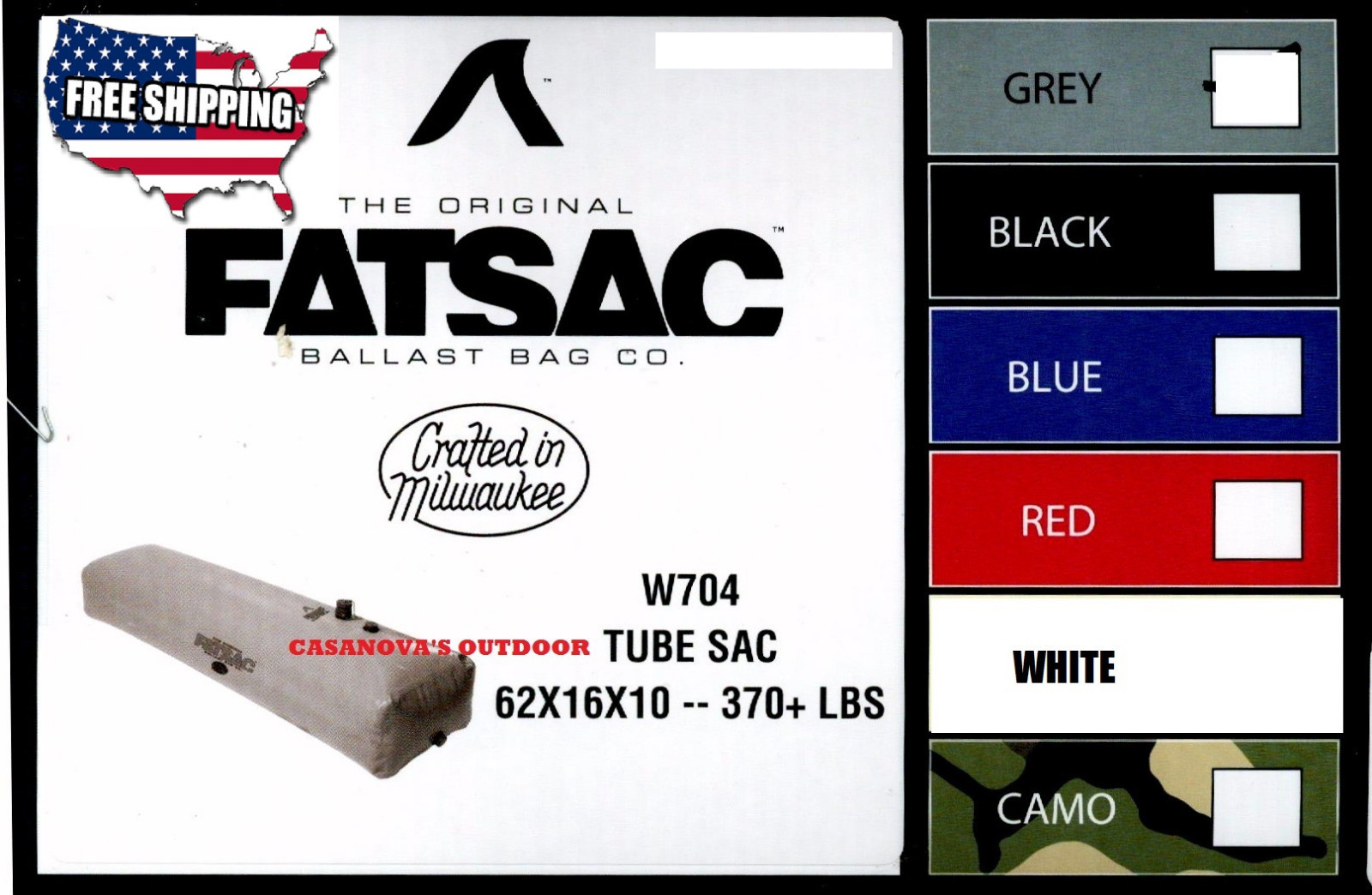 FATSAC TUBE SAC 370 LBS BOAT BALLAST BAG FLY HIGH WAKEBOARD WAKESURF ...