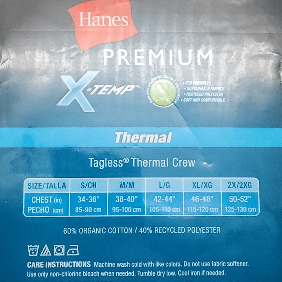 HANES MENS PREMIUM X-Temp Thermal Crew Black Shirt Size Large | eBay