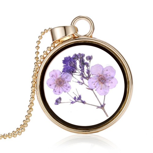 New Natural Real Dried Flower Resin Round Glass Floating Locket Pendant ...