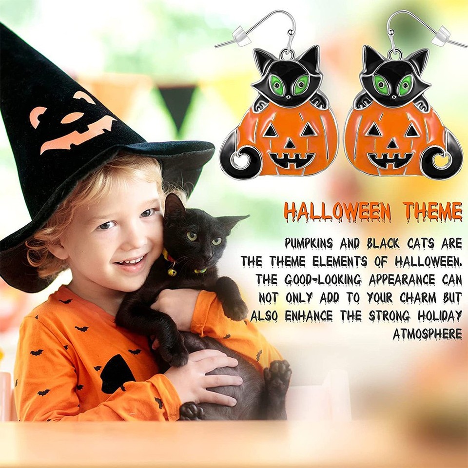 1 Pair Women Dangle Earrings Girls Halloween Earrings Pumpkin Cat Ear ...