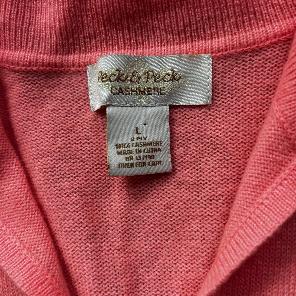 Peck & Peck 100% 2-ply Cashmere Coral Collared V Neck Sweater Womens ...