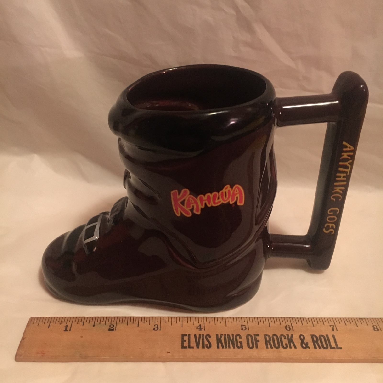 heavy duty KAHLUA promo mug--SKI BOOT logo ANYTHING GOES coffee liqueur ...