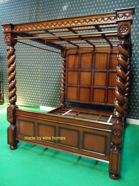 STOCK ~ UK KING four poster canopy jacobean twisted column mahogany ...