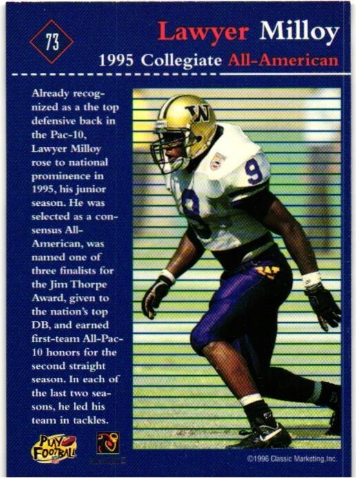 1996 CLASSIC LAWYER MILLOY RC ROOKIE #73 CARD $0.99 VALUE BOX | eBay