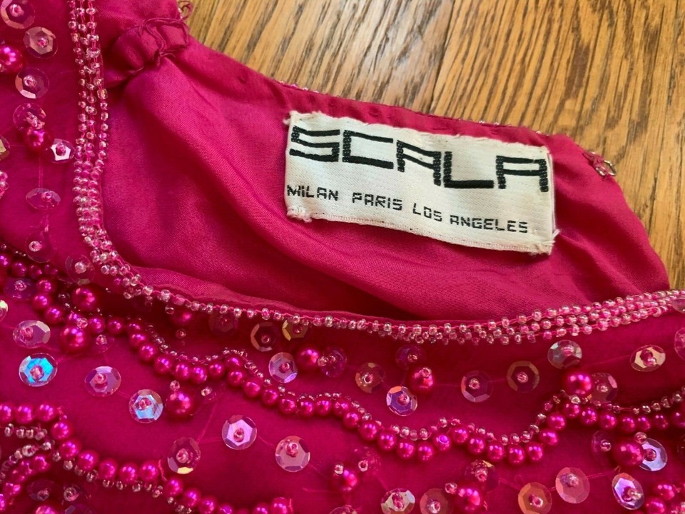 Vintage Hot Pink 100% Silk Beaded Sequined Semi Sheer India Top & Skirt ...