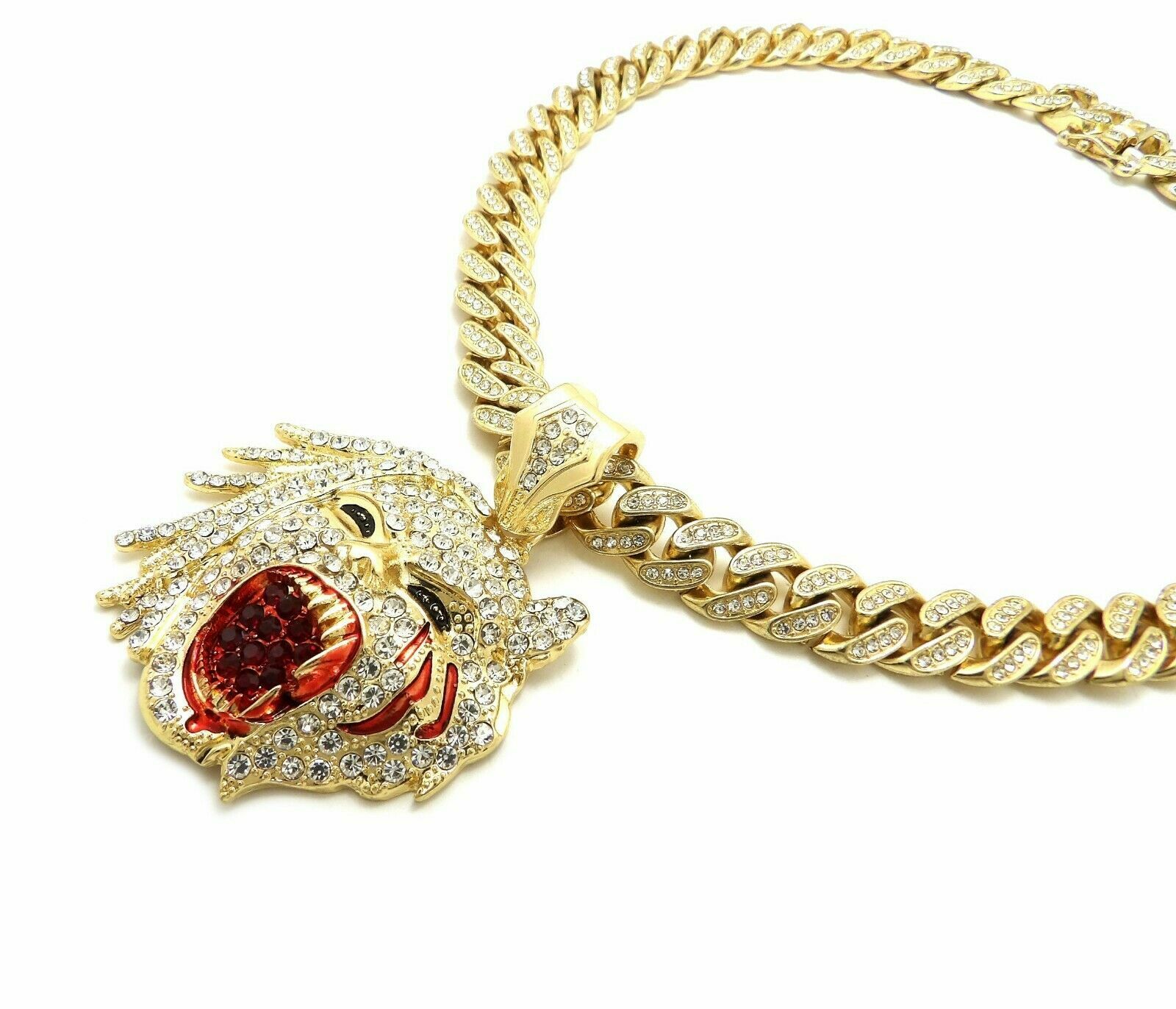 TEE GRIZZLEY Half Man Half Beast Pendant & 18" 20" Iced Cuban Chain ...