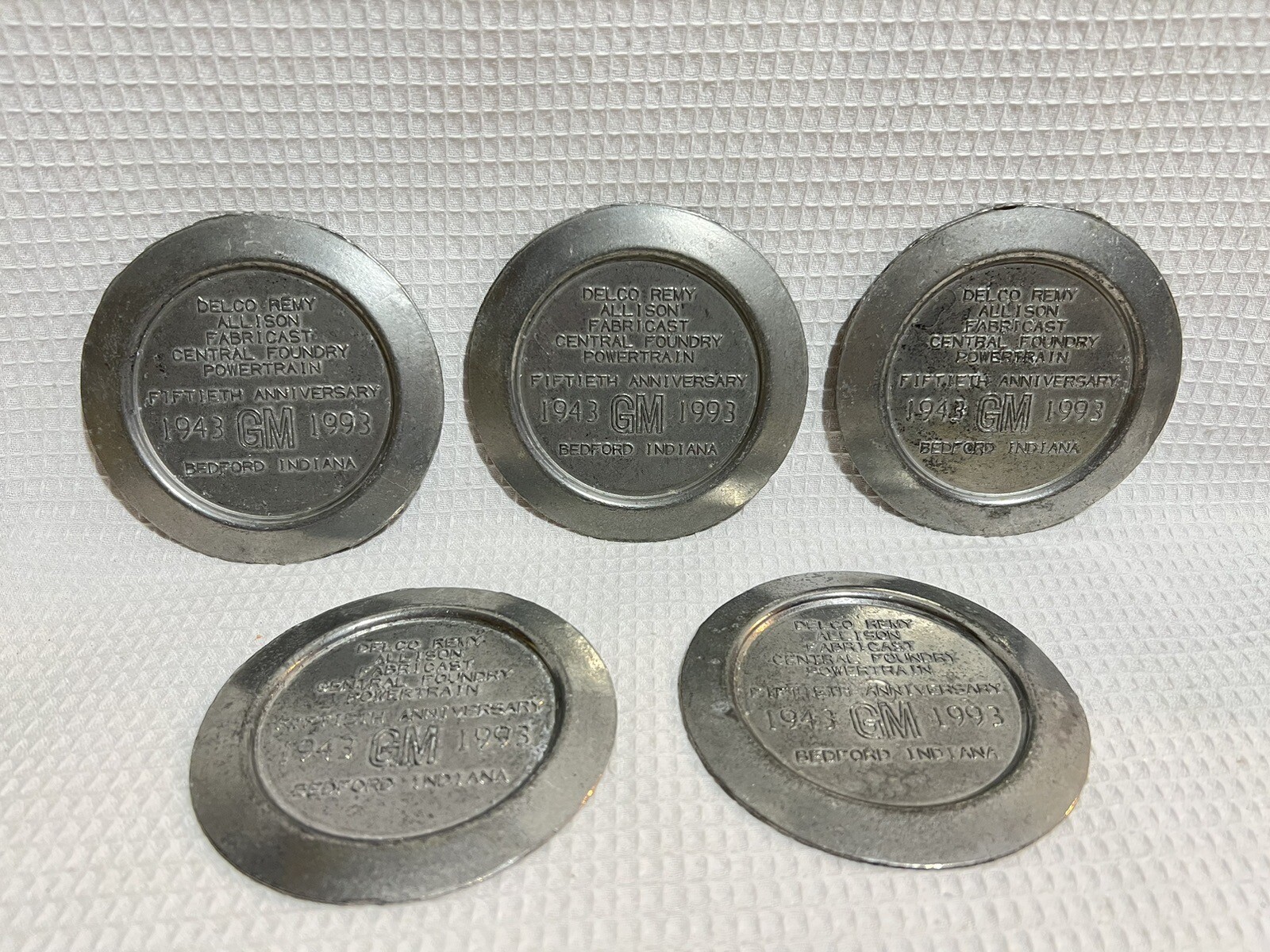 (5)1993-GM-Delco Remy Allison Foundry-BEDFORD,IN-50th Anniversary Metal ...