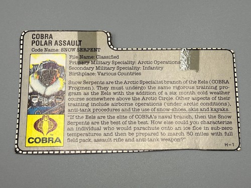 GI Joe 1985 Cobra Snow Serpent File Card ARAH (B) | eBay