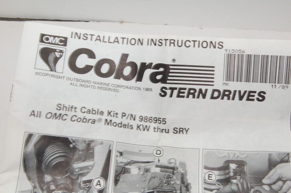 NEW GENUINE COBRA 986955 End and Lever Arm Shift Cable Kit OMC EVINRUDE ...