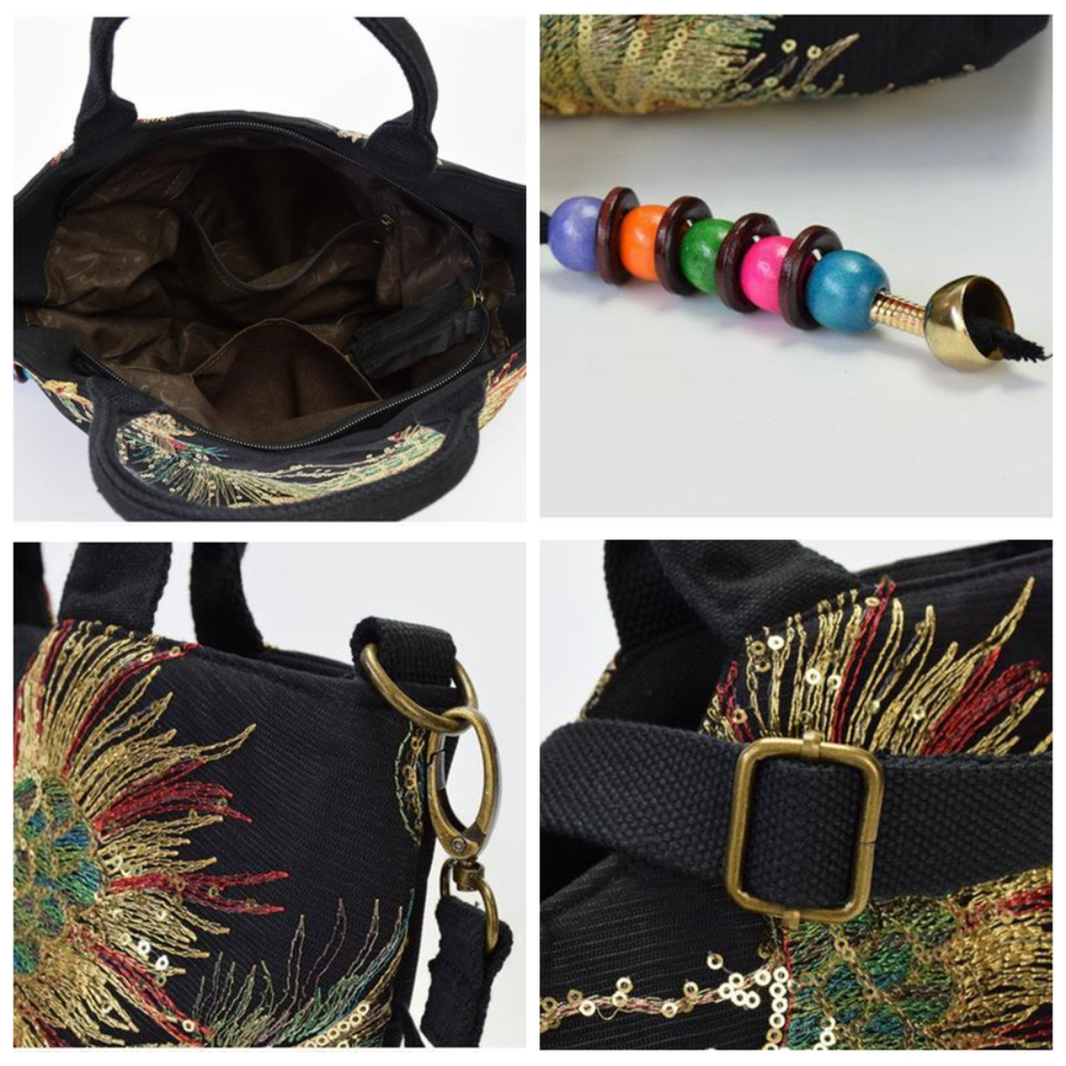 Lady Sequin Embroidery Bags Ethnic Canvas Handbag Shoulder Retro ...