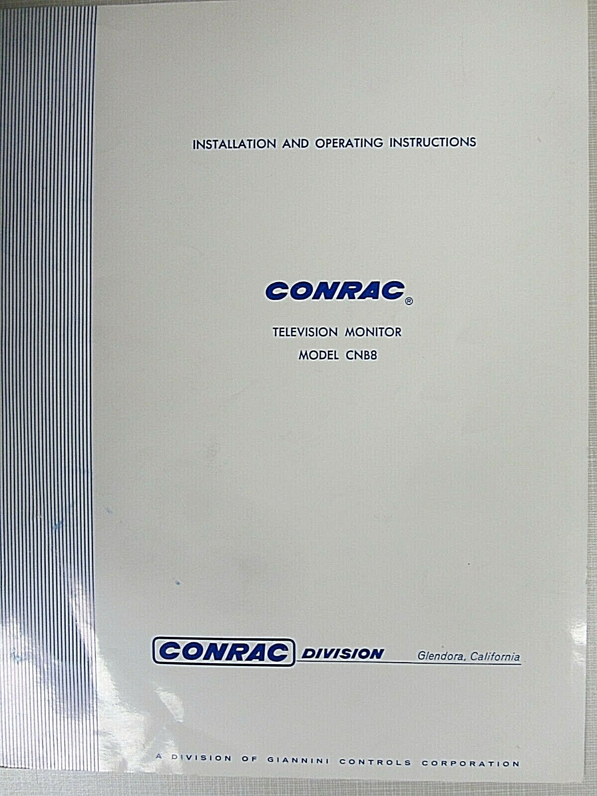 Conrac Television Monitor Model CNB8 Installation and Operating ...