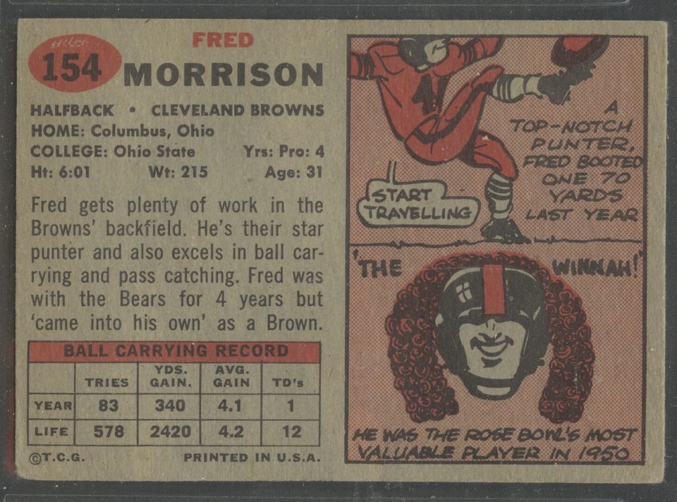 1957 Topps #154 Fred Morrison Cleveland Browns | eBay