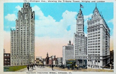 Chicago Illinois Postcard Michigan Ave Tribune Tower Wrigley London ...