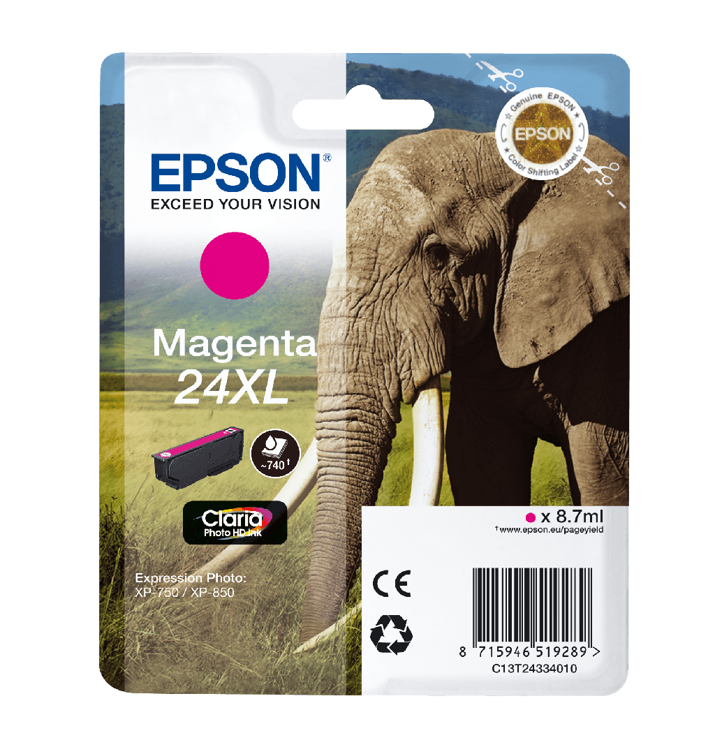 Original Epson 24XL, Elephant Magenta Ink Cartridge, XP750, XP850 ...