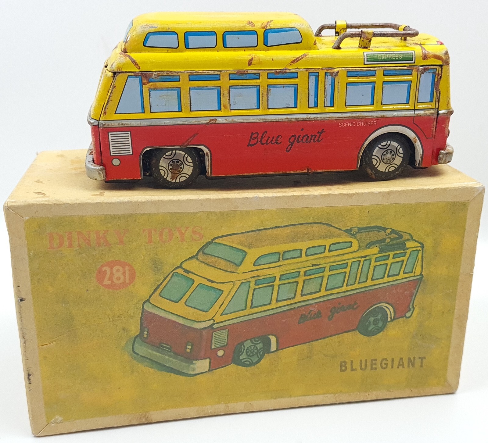 VINTAGE DINKY TOYS 281 BLUE GIANT BUS IN ORIGINAL BOX & KEY OLD RARE UK ...