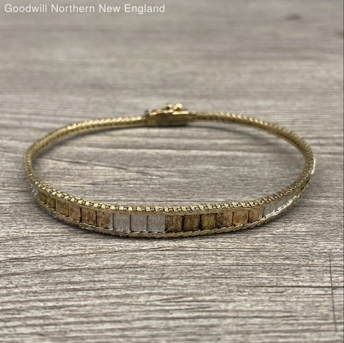 925 Sterling Silver Jewelry Chevron Link Tri-Tone Chain Bracelet 7.5 ...