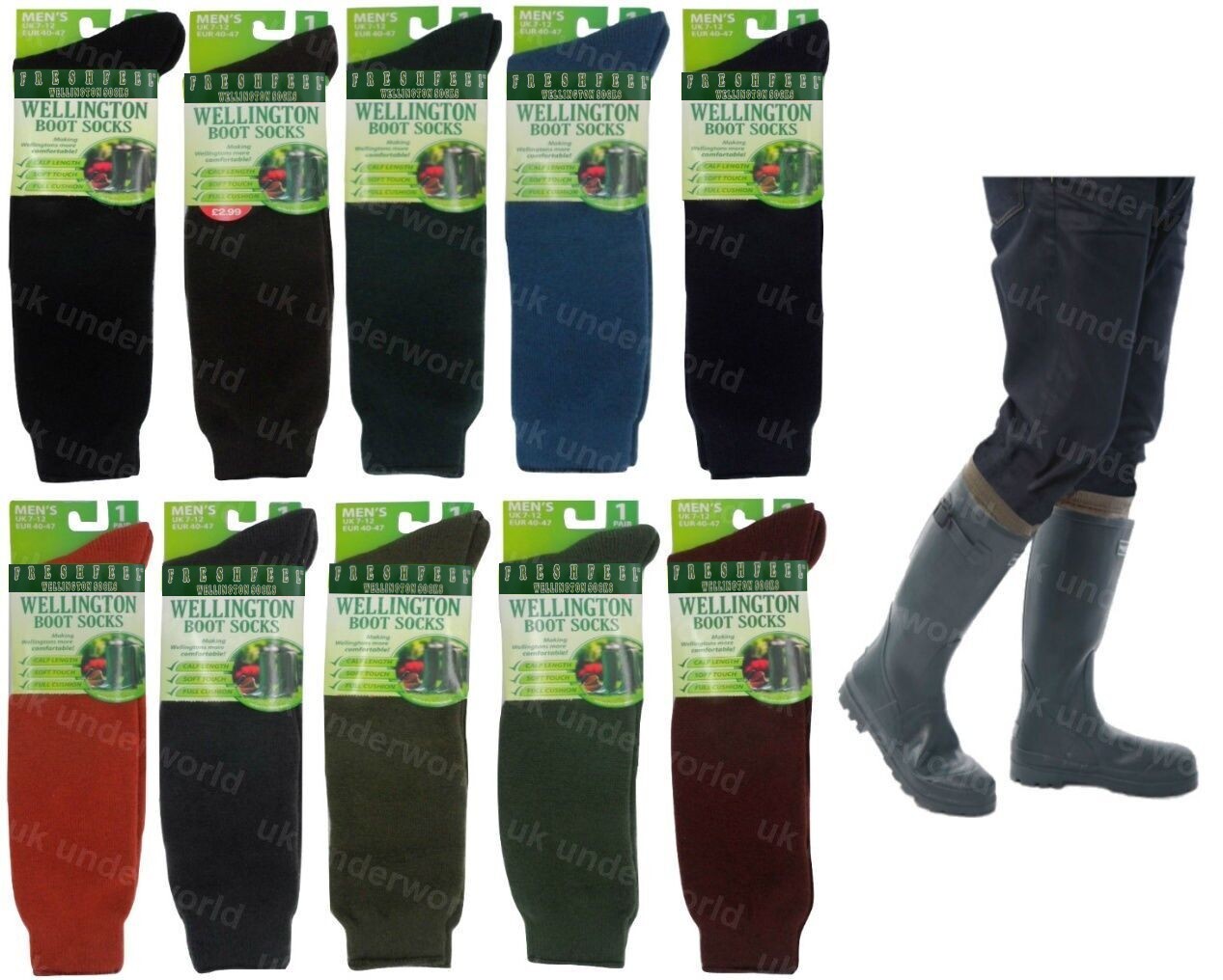 Mens Welly Socks Wellington Boot Wellie Liners Fishing Hiking Adults ...