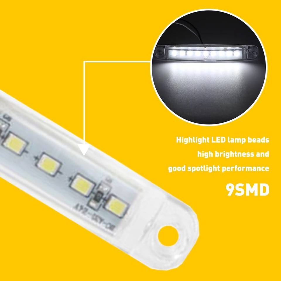 10PCS White LED Side Marker Indicator Light Strip Truck Trailer ...
