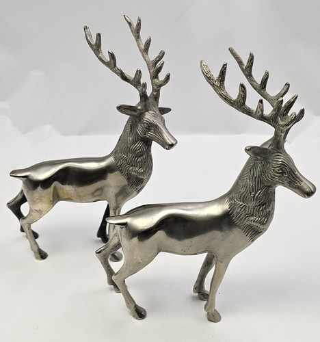 2 Vintage Heavy Metal Standing Stag Buck Deer Statue Figurines 9.75" T ...