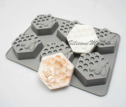 6 cell HEXAGON Honey Bee Silicone Baking Mould Wax Beeswax Candle Cake Mold 65ml 5055739113977 ...