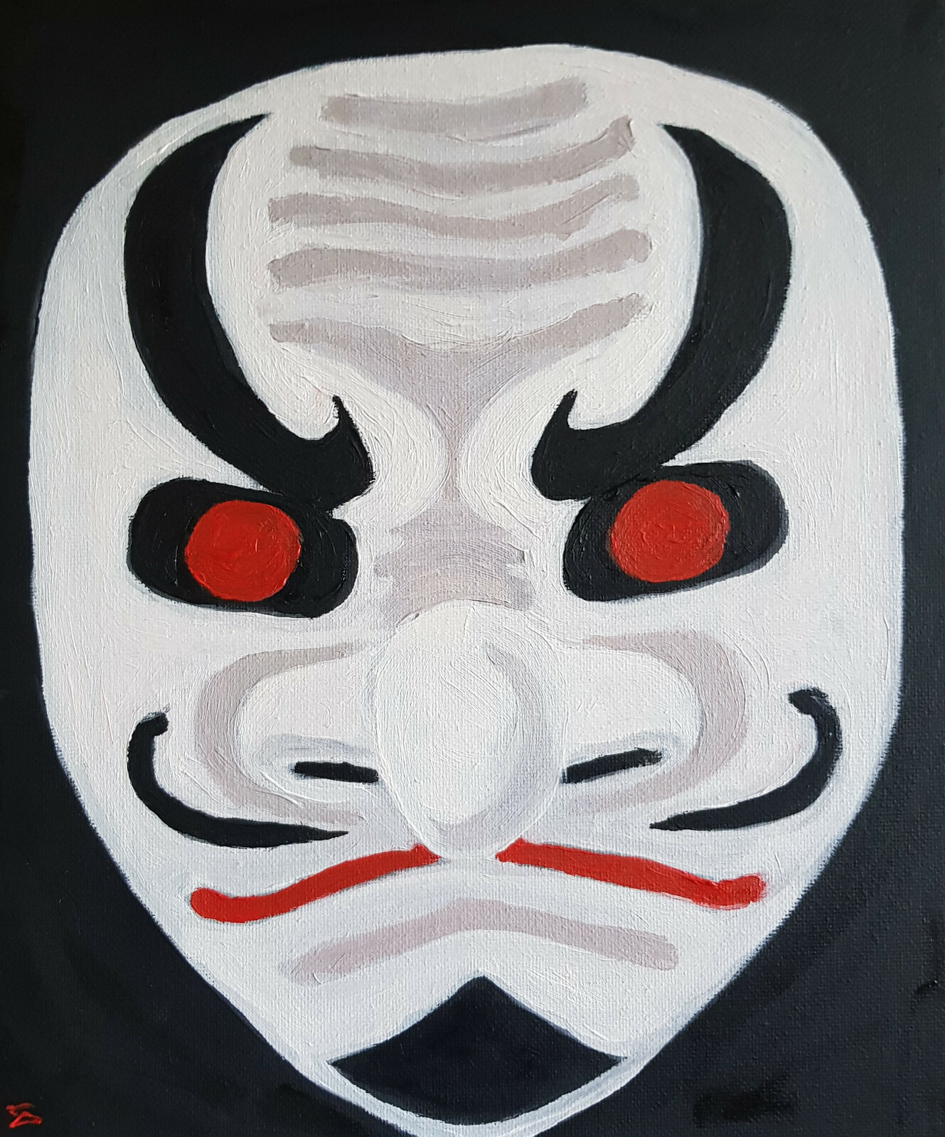 OIL PAINTING CANVAS SIGNED ART FACE YOKAI AKUMA DEVIL JAPANESE MASK ...