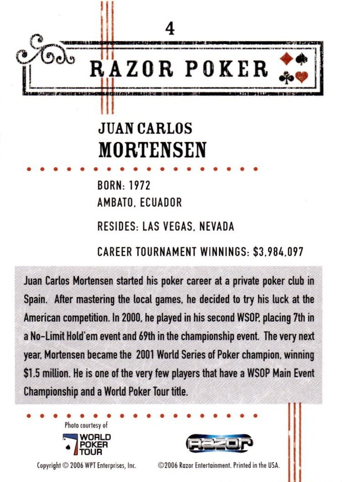 2006 Razor Poker Trading Cards #4 Juan Carlos Mortensen | eBay
