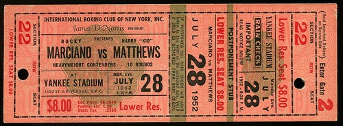 1952 ROCKY MARCIANO vs HARRY KID MATTHEWS Full Boxing Ticket YANKEE ...
