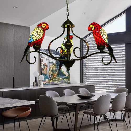 Living Room Ceiling Fixture Chandelier Parrot Tiffany Stained Glass ...