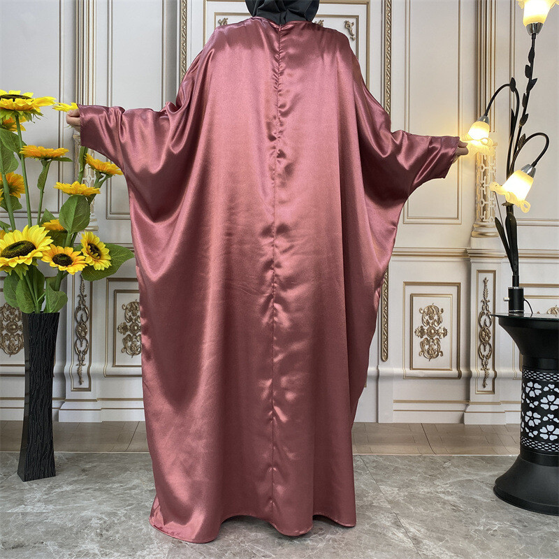 Muslim Satin Maxi Abaya Kaftan Ramadan Women Dress Arab Dubai Robe ...