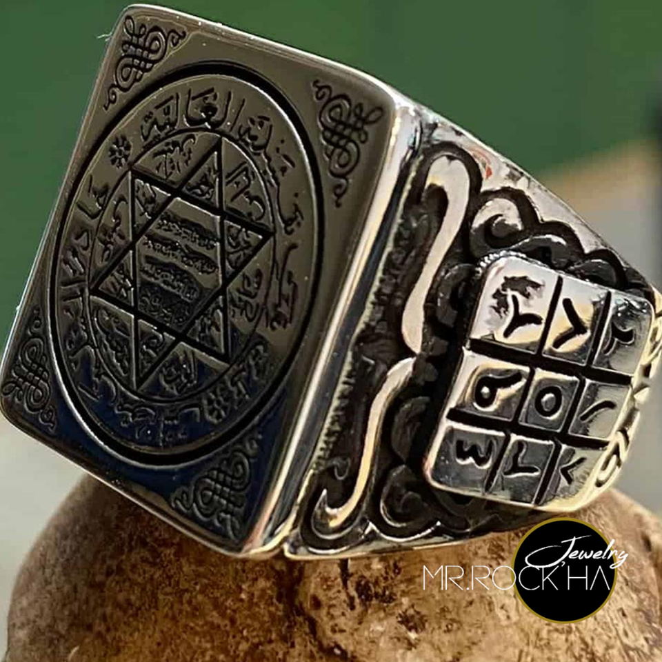 Seal of King Solomon,Square Case,Arabic Engraving,925 Sterling Silver ...