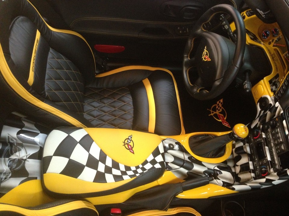 Chevy C5 Synthetic Leather Sports Seat Covers Black & Yellow Diamond ...