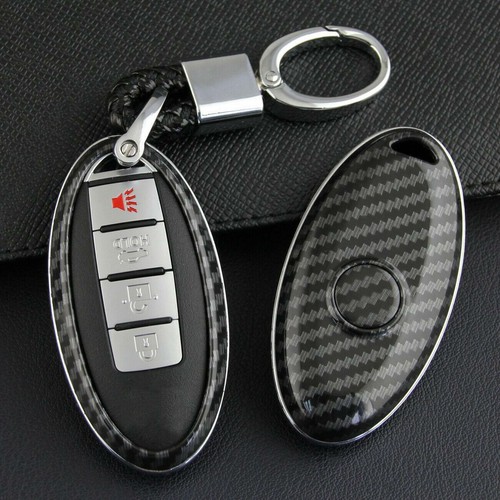 Carbon Fiber Hard Key Shell Case Fob Chain Cover Accessories For Nissan ...