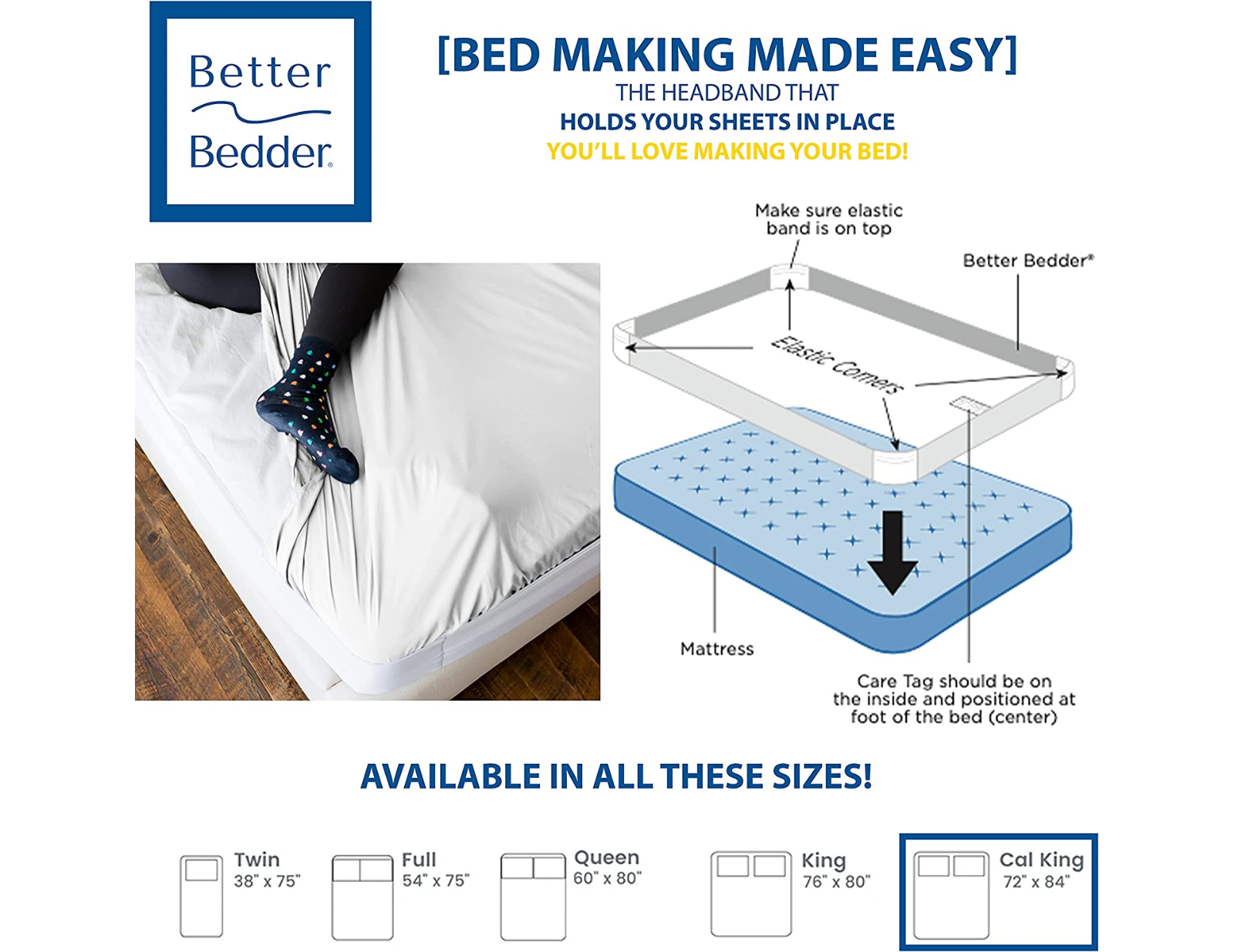 Better Bedder Bed Headband Tuck Fitted Flat Sheets Easy Storage ...
