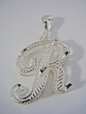 LETTER R INITIAL PENDANT CHARM WITH A DIAMOND CUT FINISH IN STERLING ...