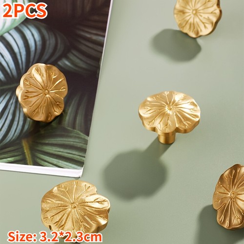 2x Metal Brass Cabinet Knobs Lotus Leaves Furniture Pulls Knobs Drawer ...