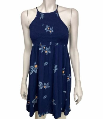 Mossimo Womens Size Medium Navy Blue Floral Sleeveless Sundress Rayon ...